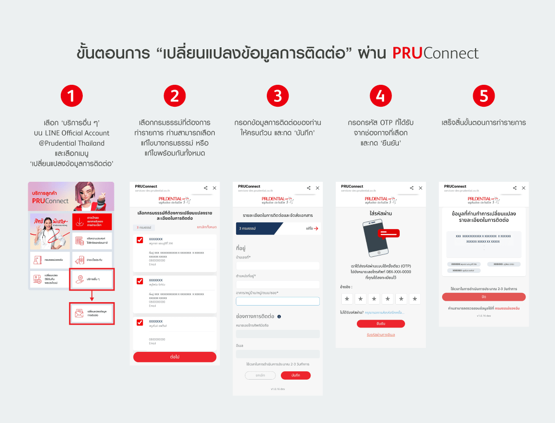บริการเปลี่ยนแปลงข้อมูลการติดต่อ ผ่าน PRUConnect